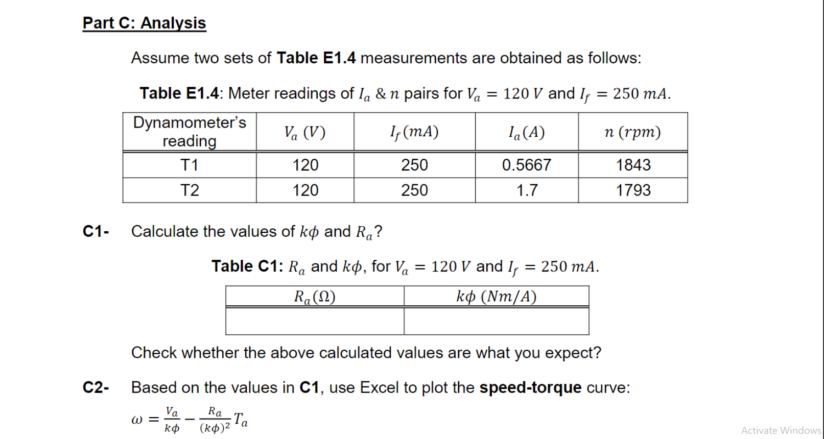 Solved Part C: Analysis Assume two sets of Table E1.4 | Chegg.com
