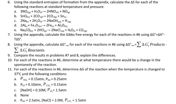 Solved 6. Using the standard entropies of formation from the | Chegg.com
