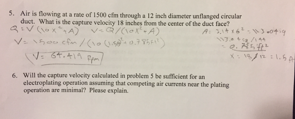 Solved Will the capture velocity calculated in problem 5 be | Chegg.com