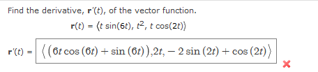Solved Find the derivative, r′(t), of the vector function. | Chegg.com