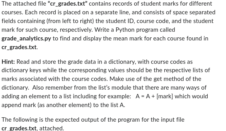 Solved The attached file "cr_grades.txt" contains records of | Chegg.com
