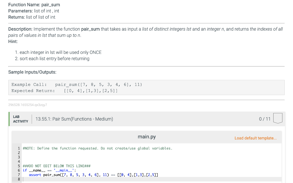 Solved Function Name: pair_sum Parameters: list of int, int | Chegg.com