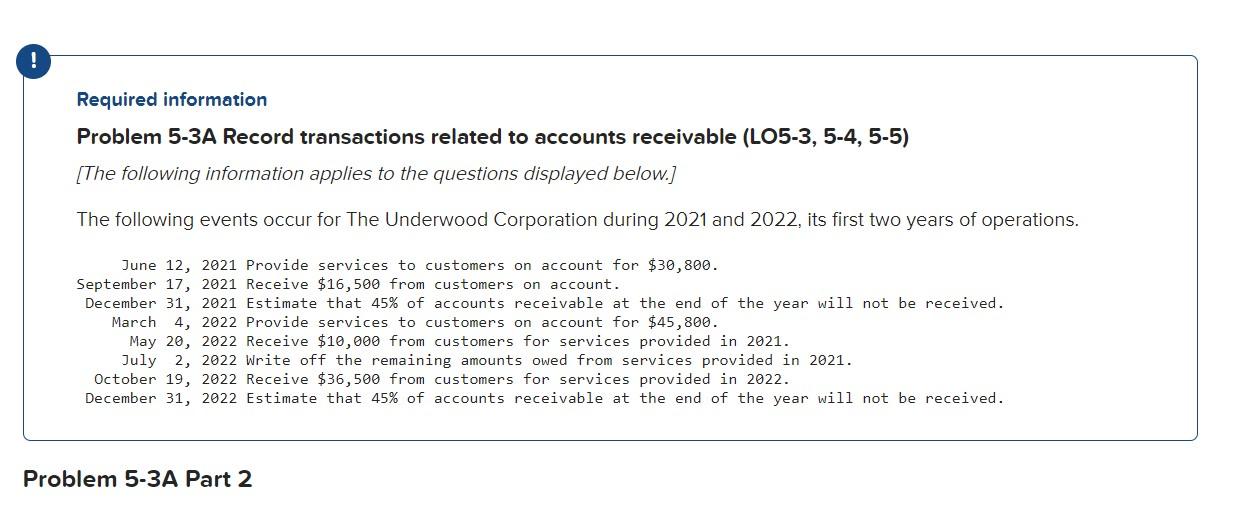 Solved ! Required information Problem 5-3A Record | Chegg.com