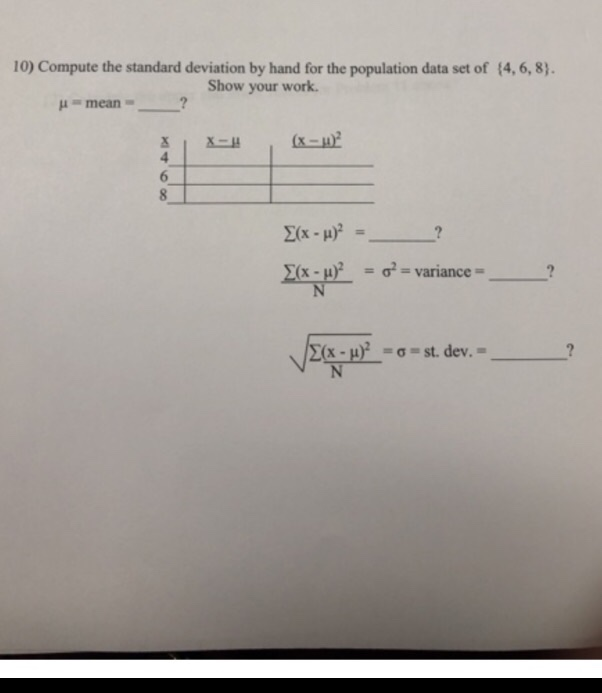 Solved 10) Compute the standard deviation by hand for the | Chegg.com