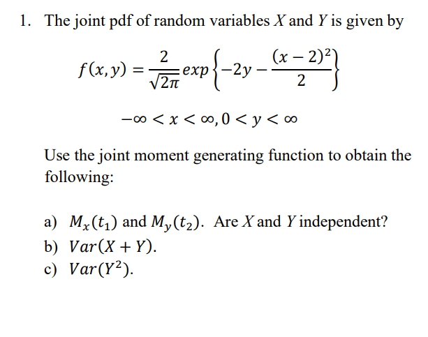 The joint pdf of random variables x ﻿and Y ﻿is given | Chegg.com