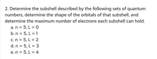 Solved 2. Determine the subshell described by the following | Chegg.com