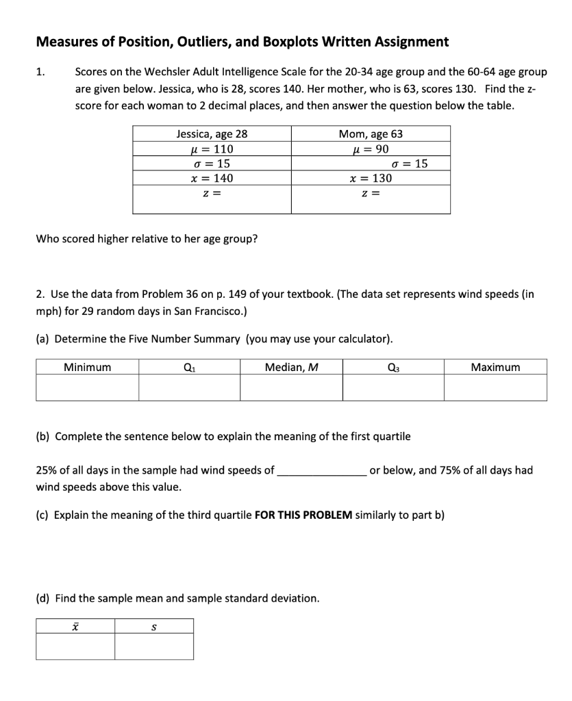 Solved Measures Of Position Outliers And Boxplots Written