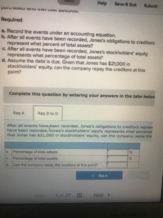 Solved Saved Help Save & Exit Submit Jones Enterprises was | Chegg.com