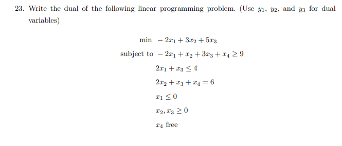 Solved 23. Write the dual of the following linear | Chegg.com
