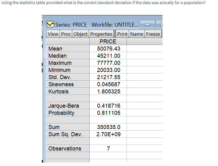 Solved Using the statistics table provided what is the | Chegg.com