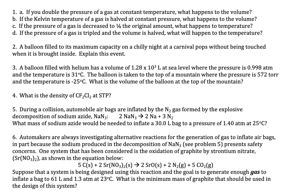 Solved 1. a. If you double the pressure of a gas at constant | Chegg.com