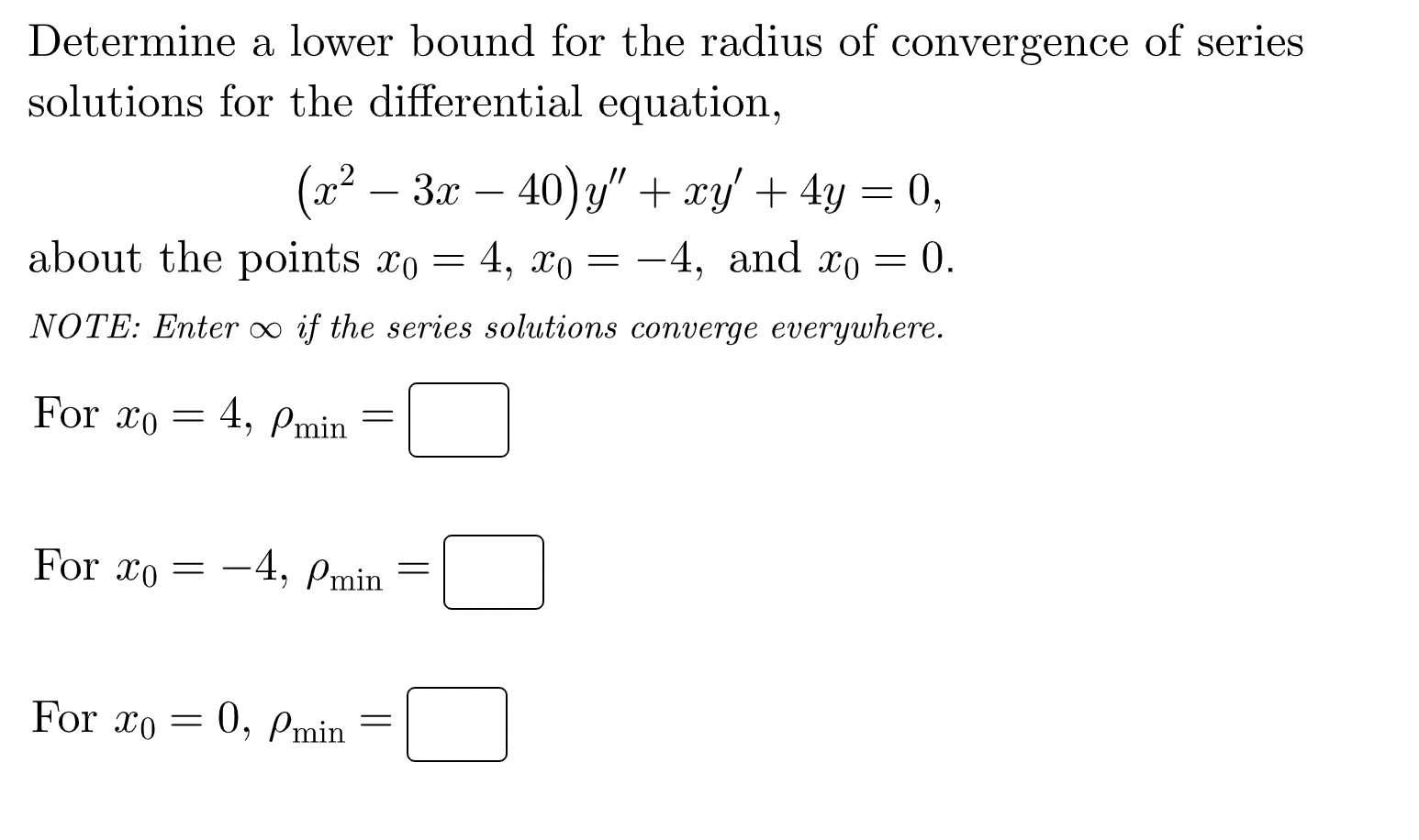 Solved Determine a lower bound for the radius of convergence | Chegg.com