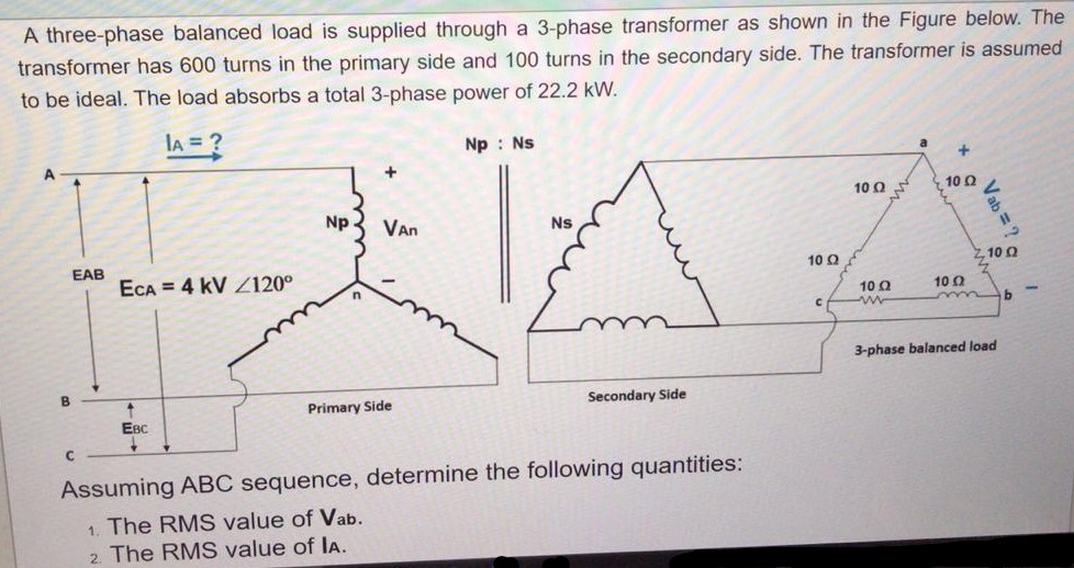 Solved A three-phase balanced load is supplied through a | Chegg.com