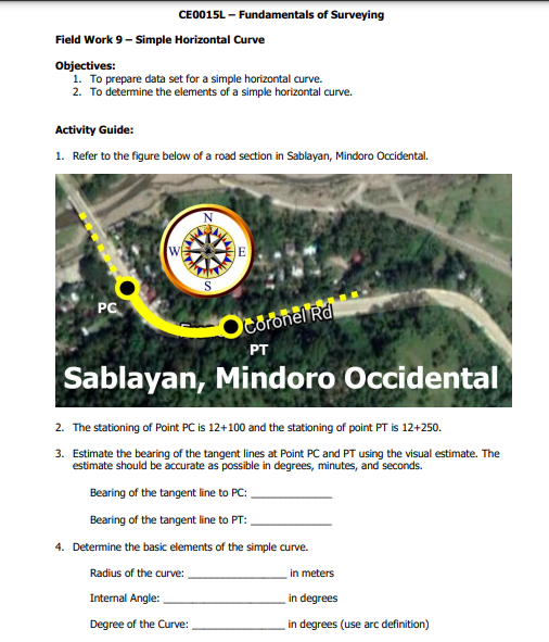 Solved CE0015L - Fundamentals of Surveying Field Work 9 - | Chegg.com Solved CE0015L - Fundamentals of Surveying Field Work 9 - | Chegg.com
