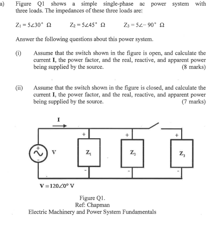 Solved Figure Q1 shows a simple single-phase ac power system | Chegg.com