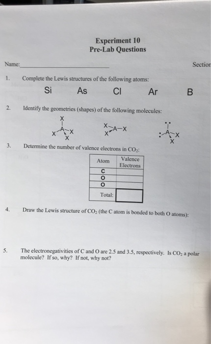 Solved Experiment 10 Pre-Lab Questions Sectior 1. Complete | Chegg.com