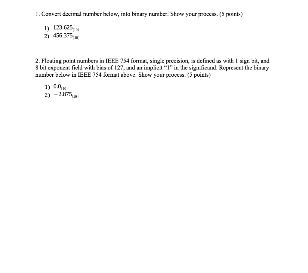 Solved 1 Convert Decimal Number Below Into Binary Number 4267