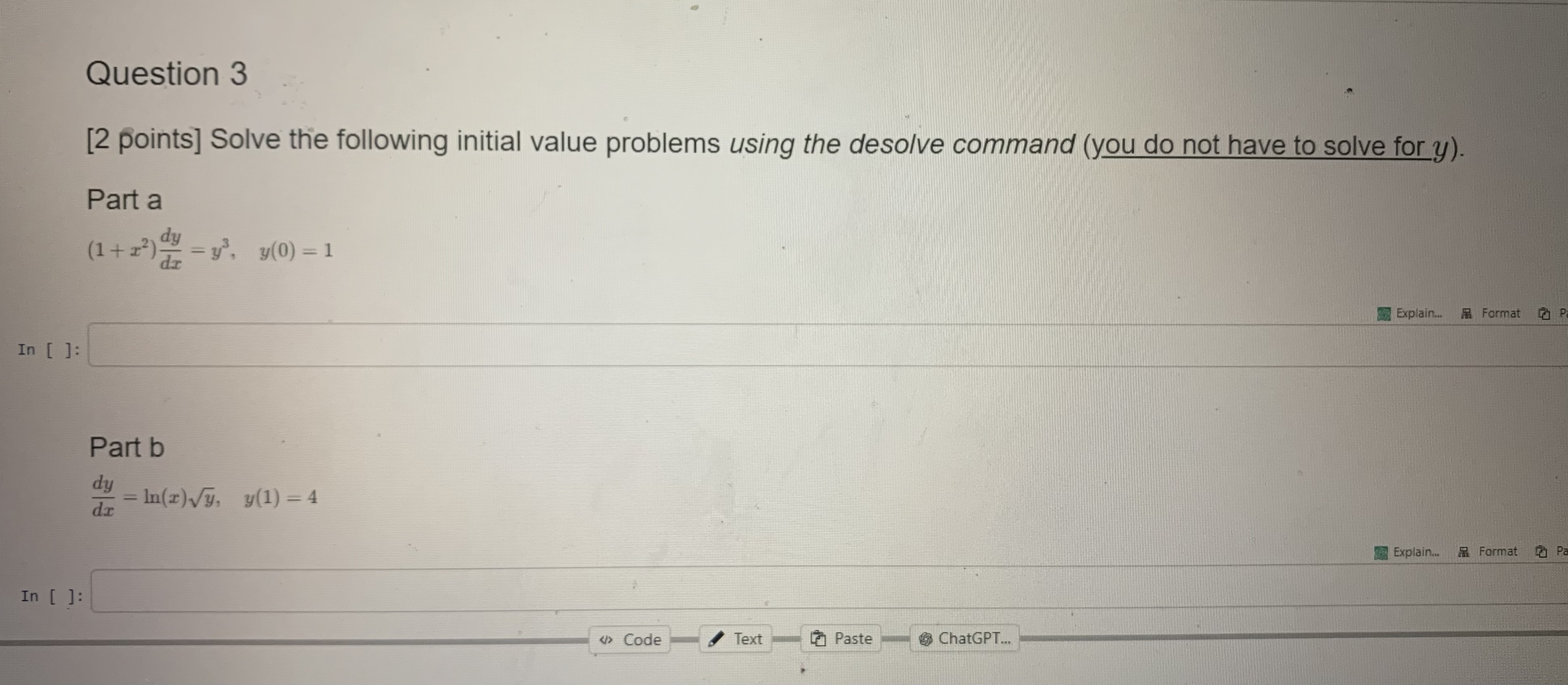 Solved [2 points] Solve the following initial value problems | Chegg.com
