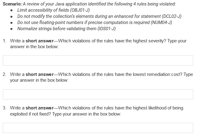Solved Scenario: A review of your Java application | Chegg.com
