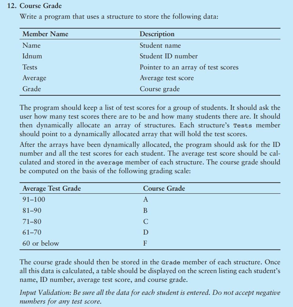 Solved 2. Course Grade Write a program that uses a structure | Chegg.com
