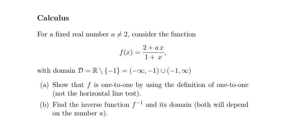 Solved For A Fixed Real Number A 2 Consider The Function