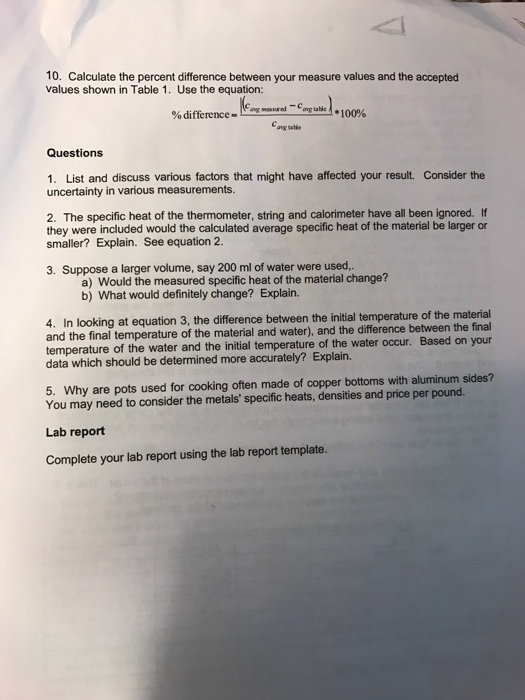 Solved specific heat lab Purpose The purpose of this lab | Chegg.com