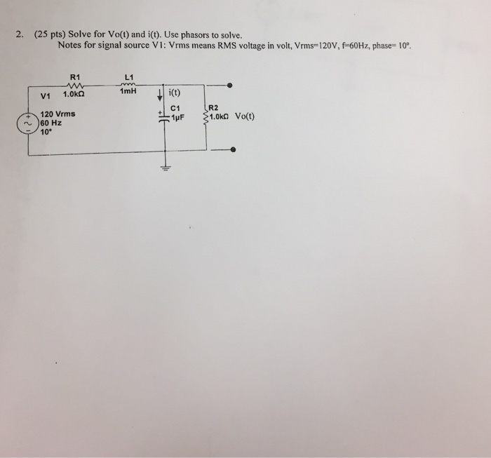 Solved Solve for Vo(t) and i(t). Use phasors to solve. | Chegg.com