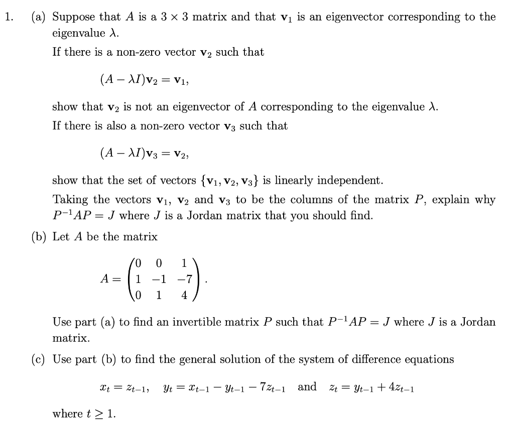 Solved 1. (a) Suppose that A is a 3 x 3 matrix and that vị | Chegg.com