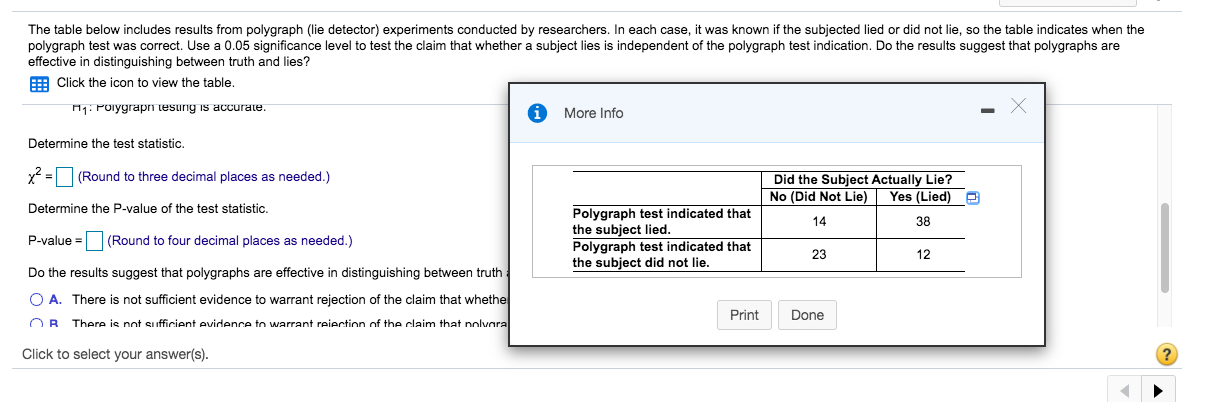 Solved The table below includes results from polygraph (lie | Chegg.com