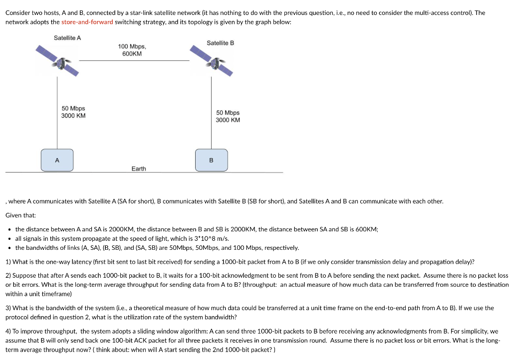 Consider two hosts, A and B, connected by a star-link | Chegg.com