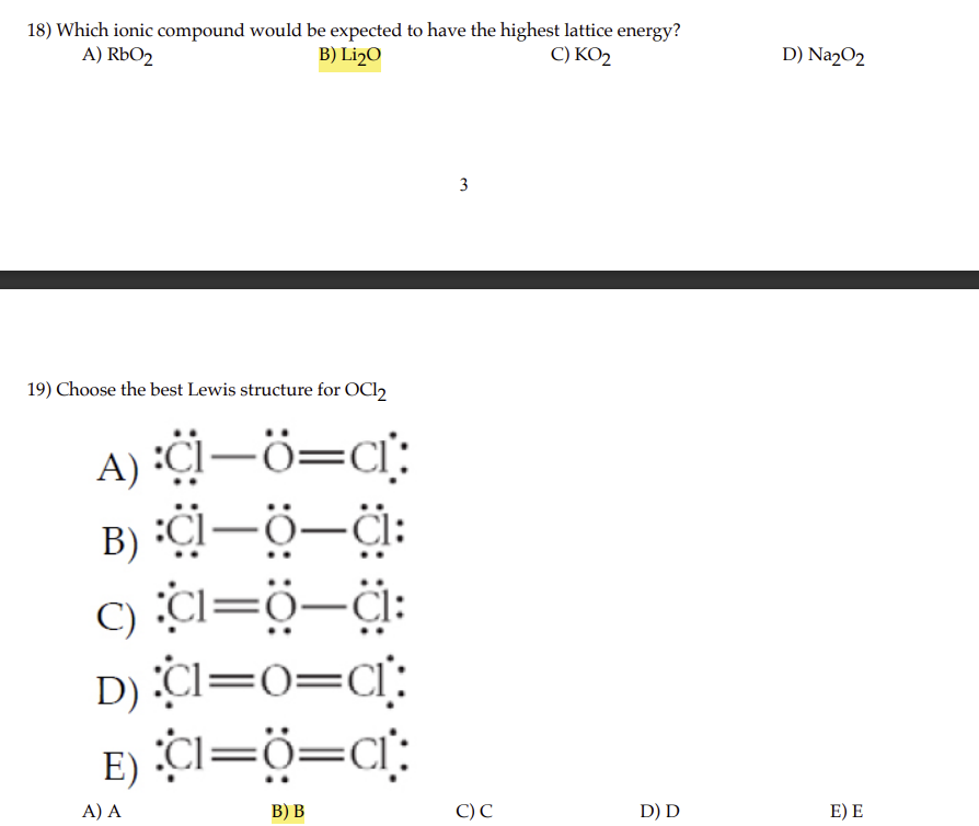 Solved 18) Which ionic compound would be expected to have | Chegg.com