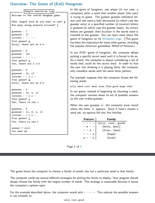 current : Overview: The Game of (Evil) Hangman Sample | Chegg.com