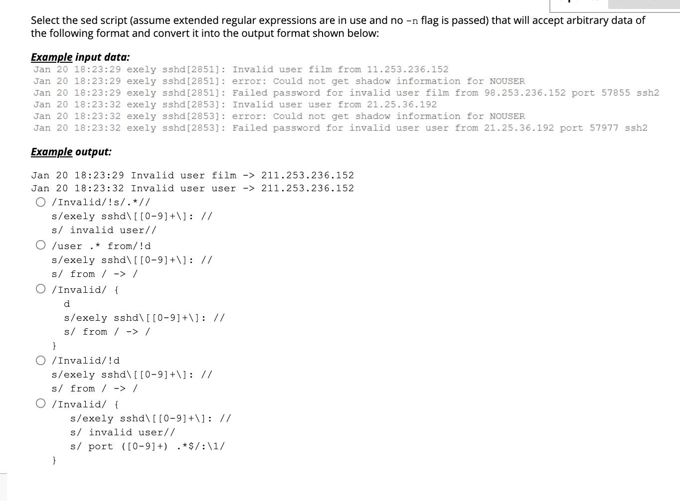 Solved Select The Sed Script Assume Extended Regular 9081