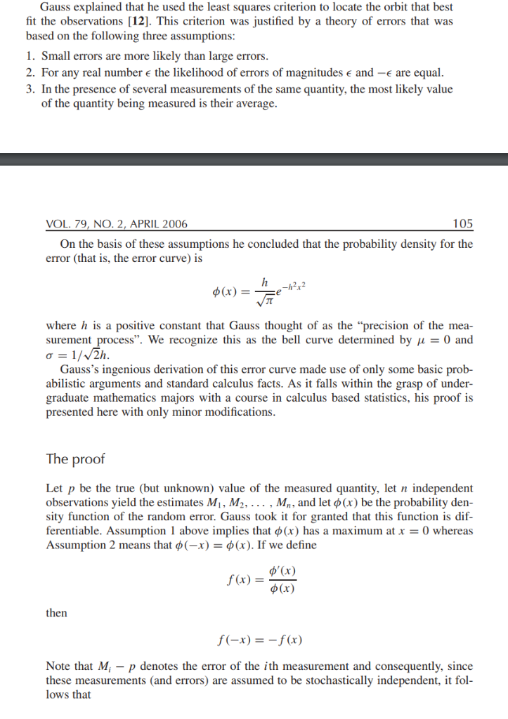 Solved Gauss explained that he used the least squares | Chegg.com