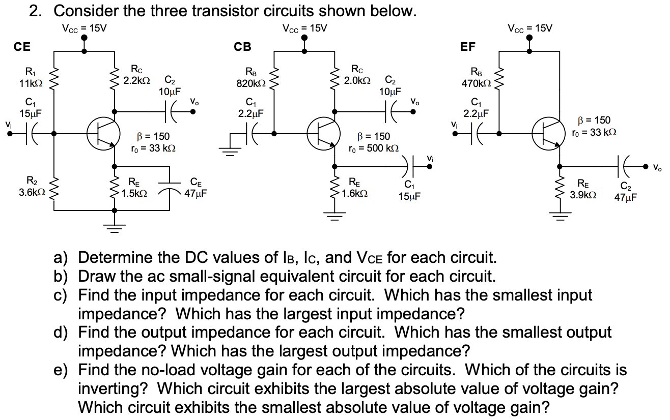 Solved 2. Consider the three transistor circuits shown | Chegg.com