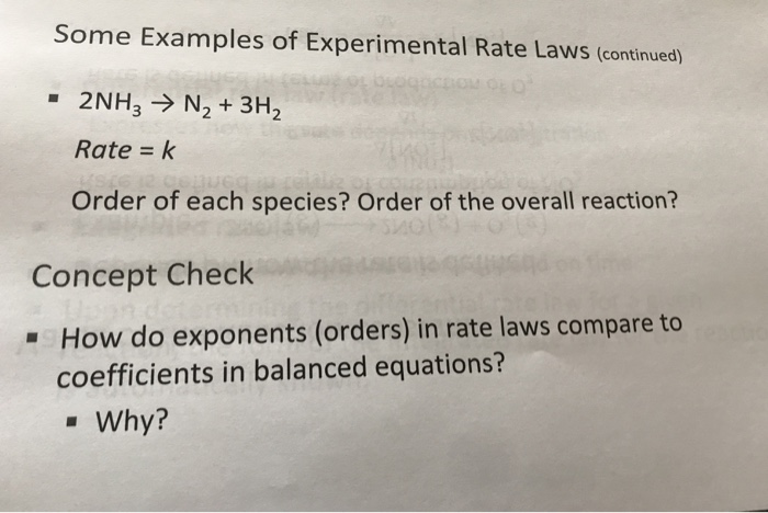 Solved Some Examples of Experimental Rate Laws (continued) - | Chegg.com