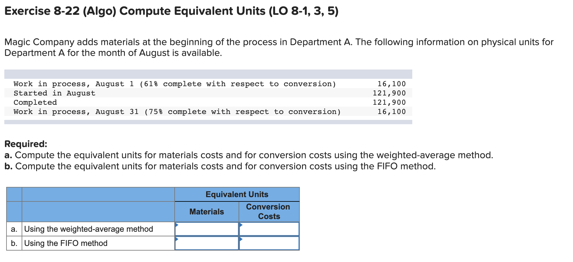 Solved Exercise 8-22 (Algo) Compute Equivalent Units (LO | Chegg.com