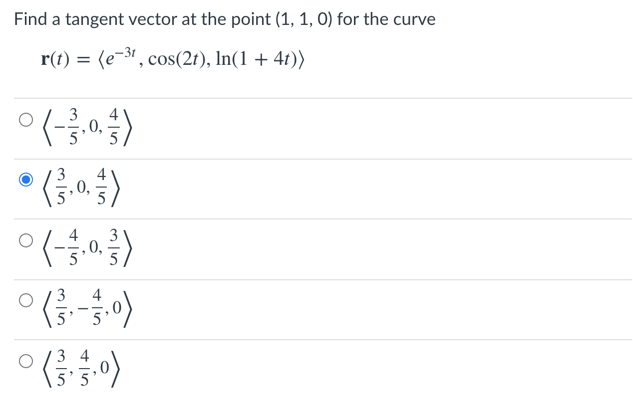 Solved Find a tangent vector at the point (1, 1, 0) for the | Chegg.com