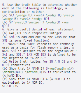 Solved 5. Use the truth table to determine whether each of | Chegg.com