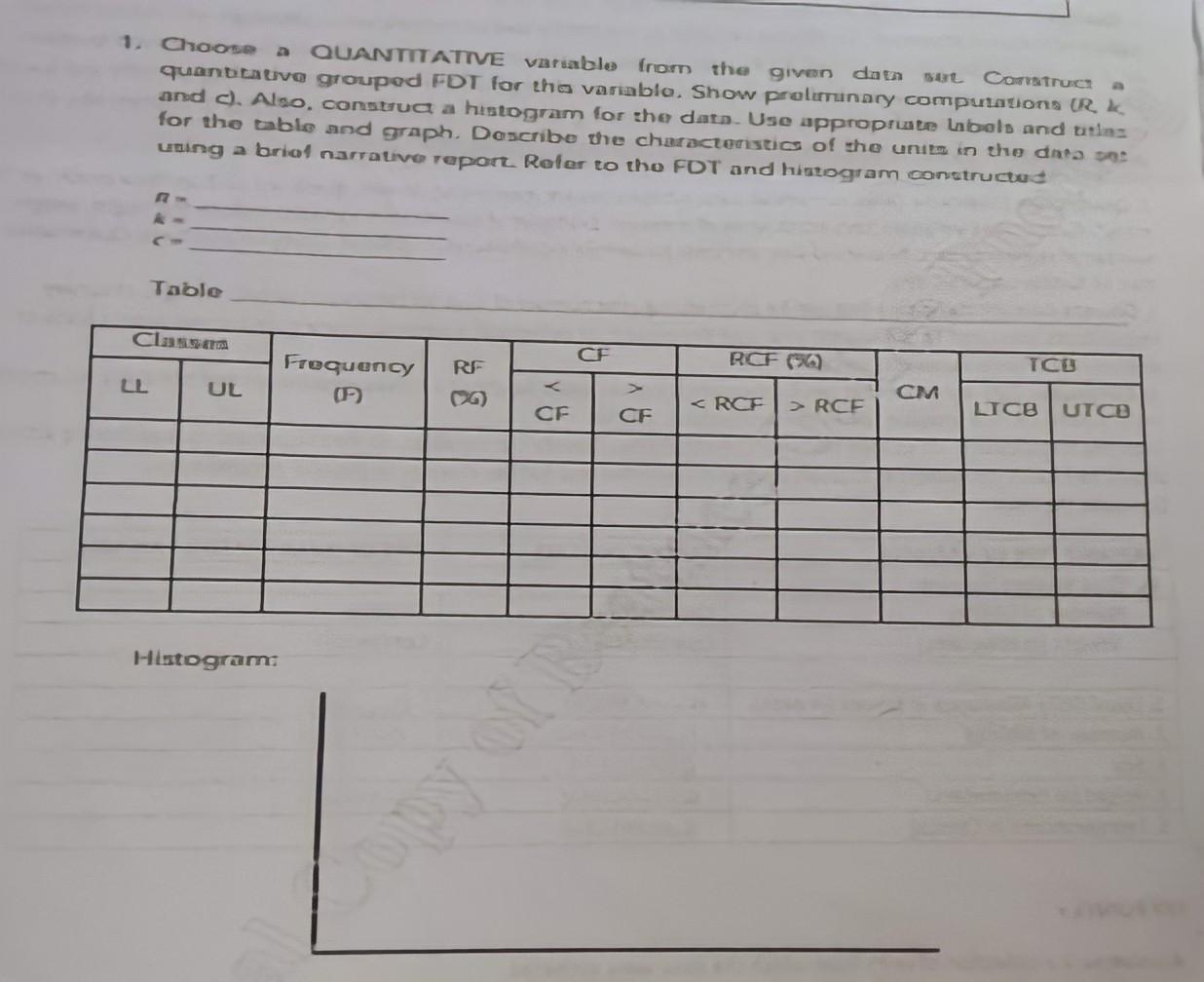 Choose a QUANTITATIVE variable from the given data | Chegg.com