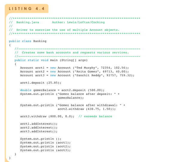 Solved LISTING 4.5 11 Account.java Author: Lewis/Loftus | Chegg.com
