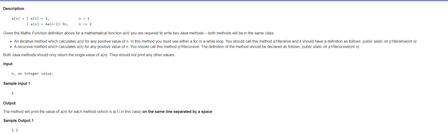 Solved Description a(n)=a(n)=4a(n−1)−3n,n(1)=2n=1n>=2 Given | Chegg.com