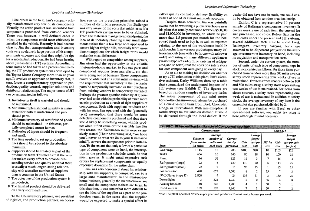 Solved Case 2 Just-in-Time in Kalamazoo Jim Ballenger was | Chegg.com