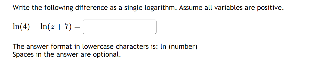 Solved Write the following difference as a single logarithm. | Chegg.com