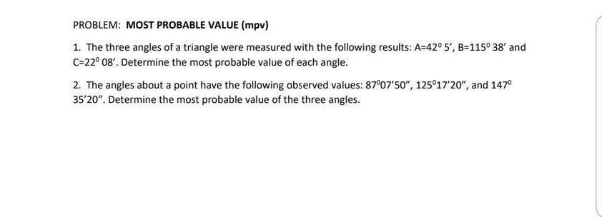 Solved PROBLEM: MOST PROBABLE VALUE (mpv) 1. The three | Chegg.com