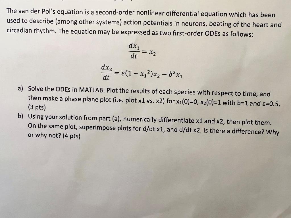Solved The van der Pol's equation is a second-order | Chegg.com