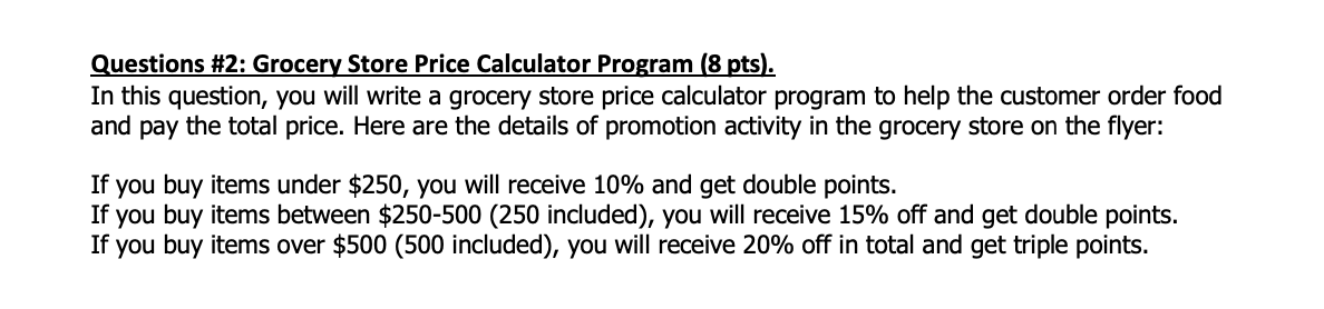 Solved Questions #2: Grocery Store Price Calculator Program | Chegg.com