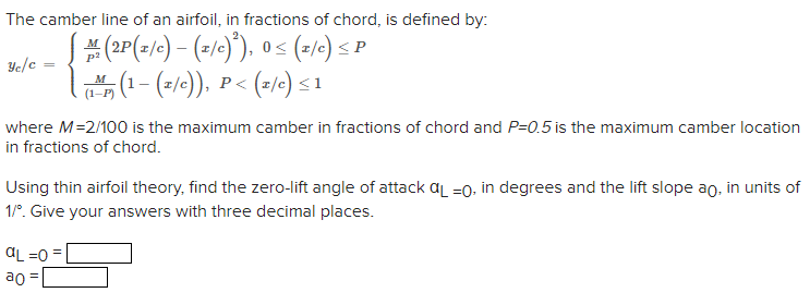The camber line of an airfoil, in fractions of chord, | Chegg.com