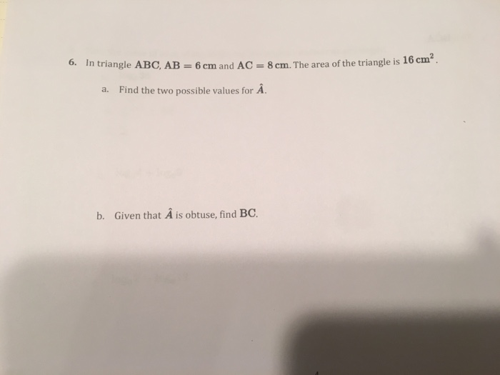 Solved In triangle ABC, AB = 6cm and AC = 8cm. The area of | Chegg.com Solved In triangle ABC, AB = 6cm and AC = 8cm. The area of | Chegg.com