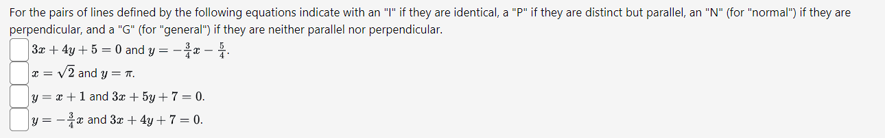 Solved For the pairs of lines defined by the following | Chegg.com